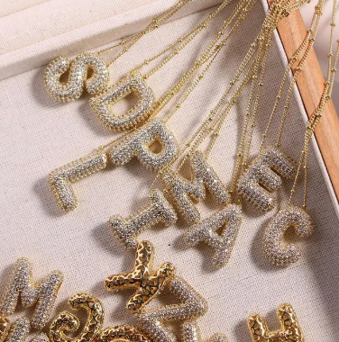 Jeweled Bubble Letter Initial Necklace